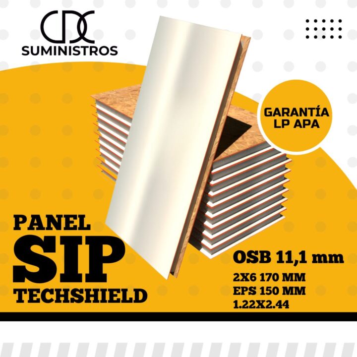 Panel Sip TECHSHIELD/OSB PROTEC LP APA 2X6 170 MM EPS 150 MM OSB 11,1 1.22X2.44 – CDC SUMINISTROS